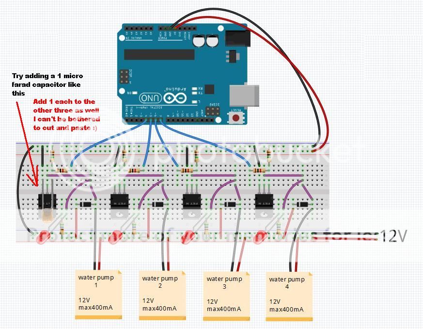 Trying to connect 4 water pumps